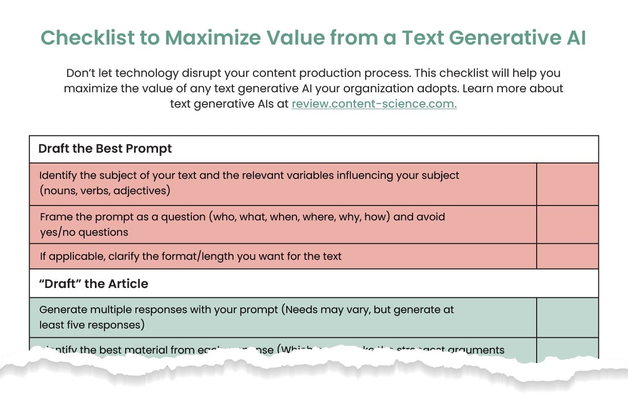 Checklist to Maximize Value from a Text Generative AI - Content Science ...