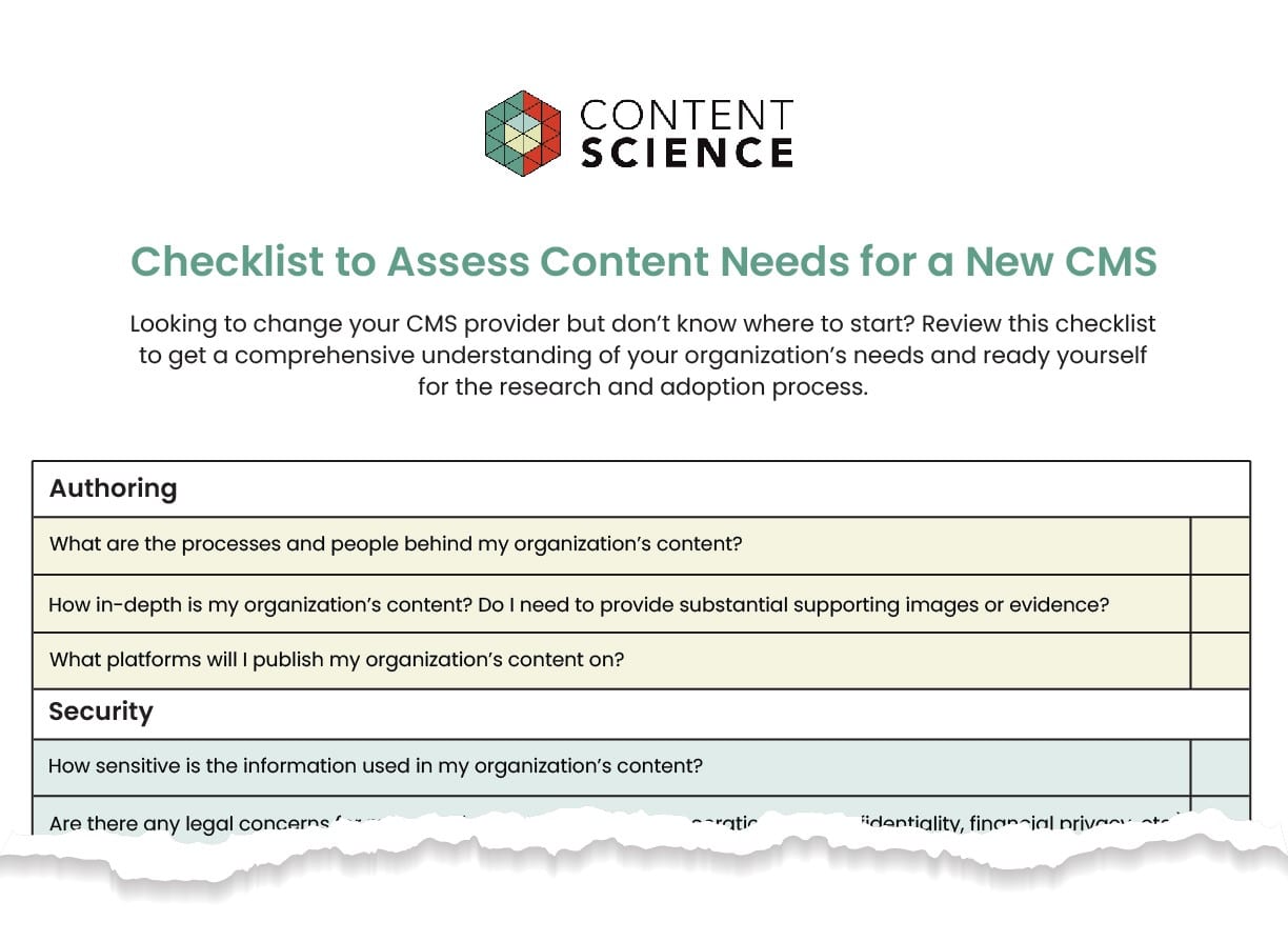 Checklists to Assess Content Needs for a New CMS - Content Science Review