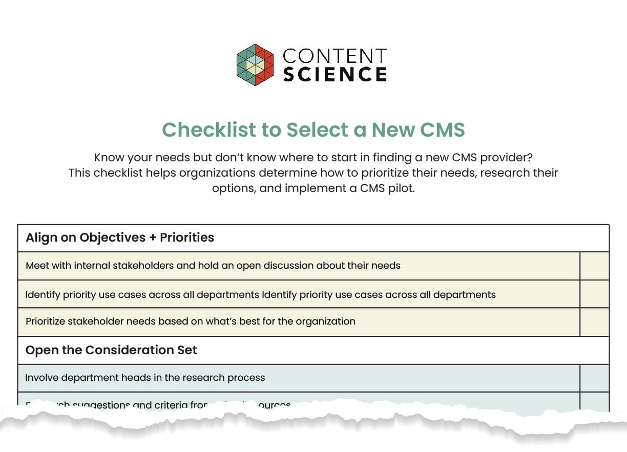 Checklists to Assess Content Needs for a New CMS - Content Science Review